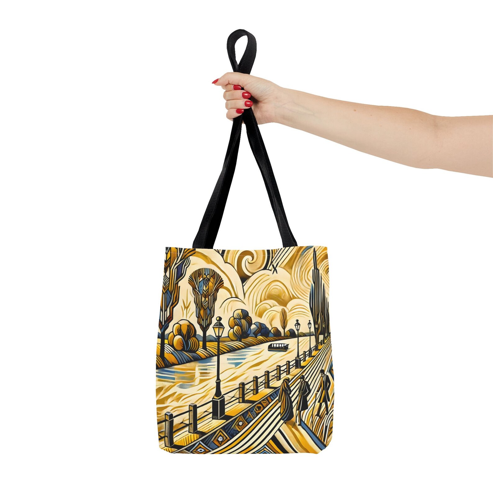 Van Gogh Inspired River Scene Tote Bag - Art Deco Design, Customizable ...