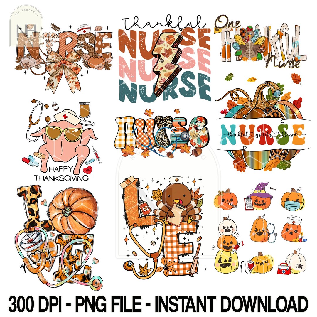 9 Fall Nurse Png Bundle, Nurse Thanksgiving Bundle, Bow Nurse Png ...
