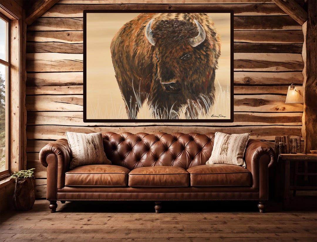 Bison Painting, Large Bison Art, Bison Wall Art, Farmhouse Bison Décor ...