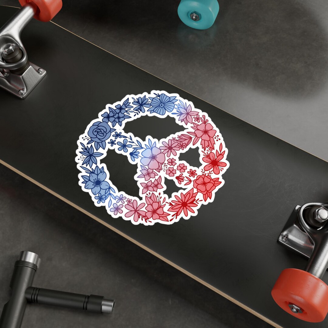 Patriotic Floral Peace Sign Sticker, Retro America Sticker, 4th of July ...