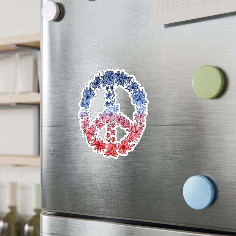 Patriotic Floral Peace Sign Sticker, Retro America Sticker, 4th of July ...