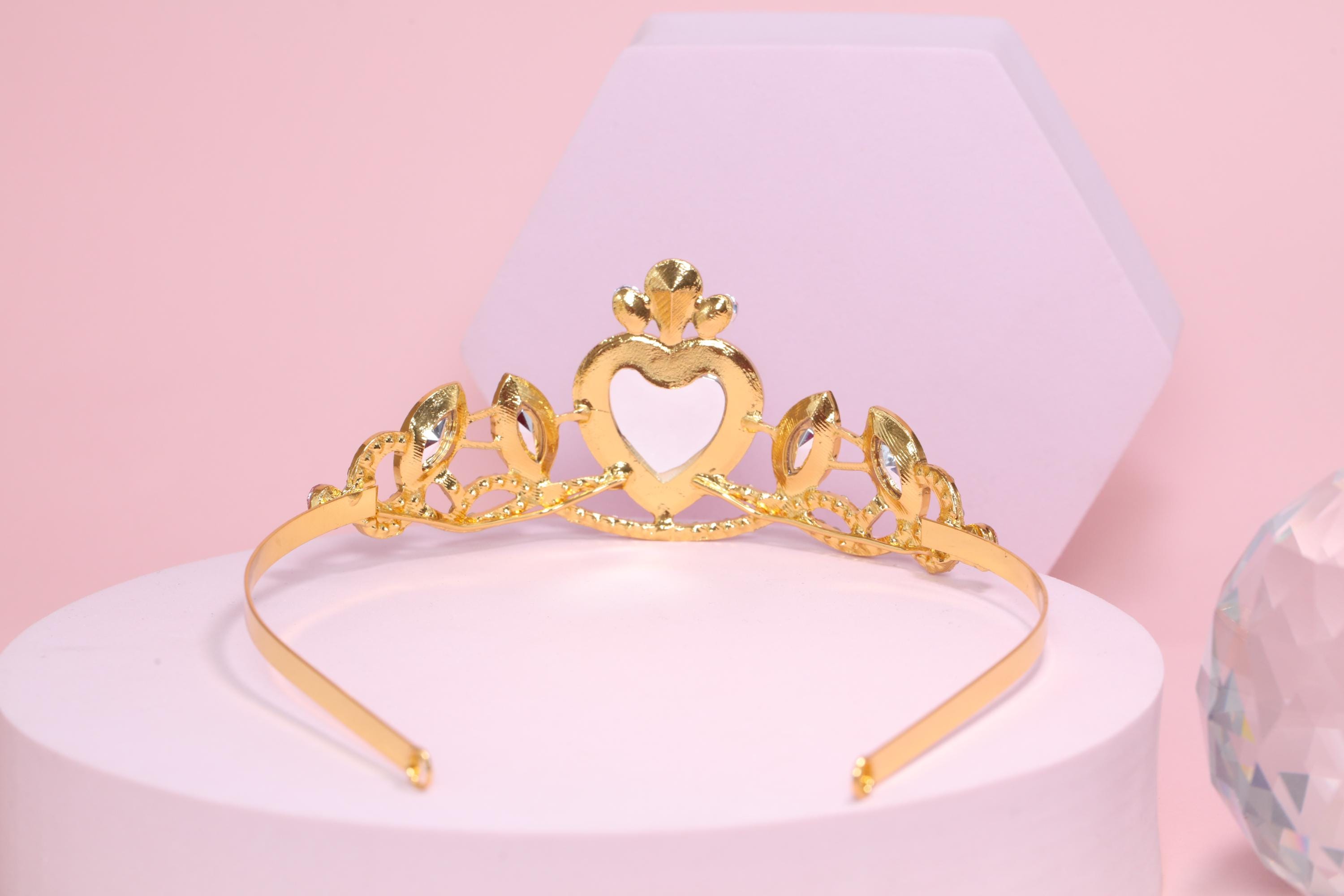 Pink Peach Heart Princess Tiara for Girls Kids Acrylic Diamond Crown ...