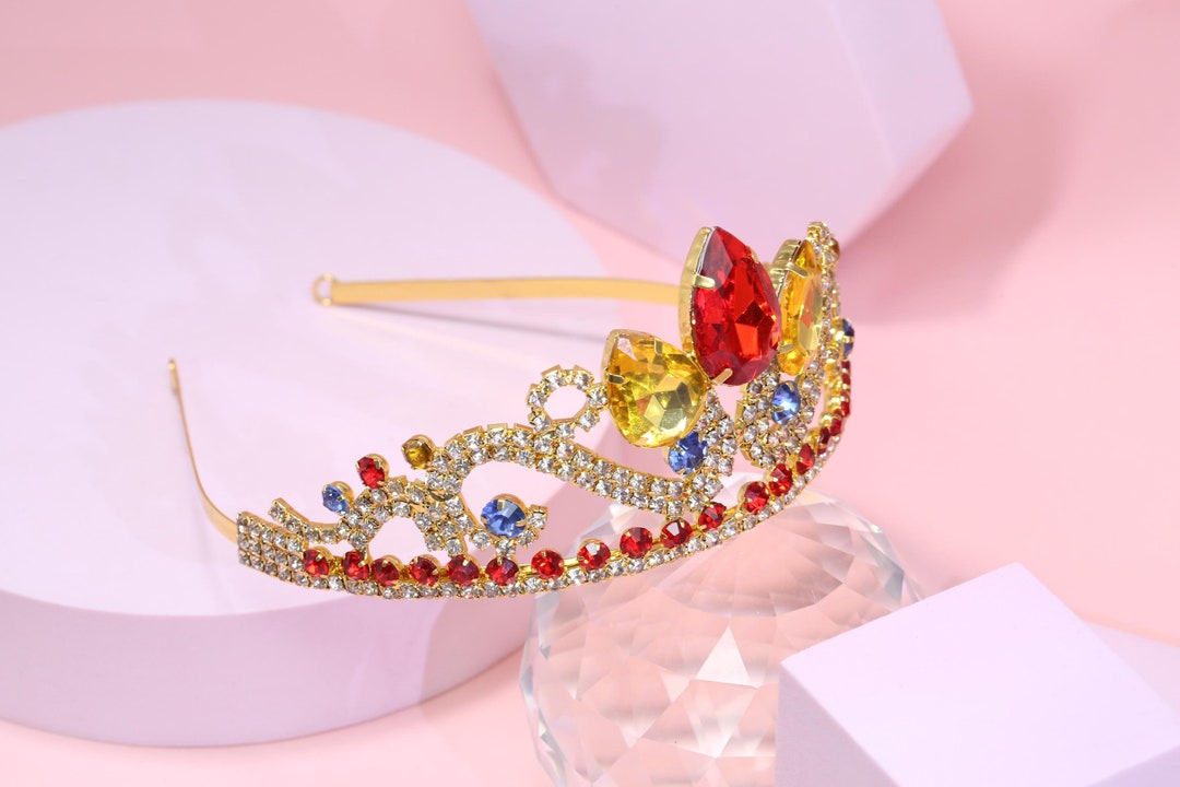 Snow White Princess Crown Set Red Yellow Crown Halloween Costume Crown ...