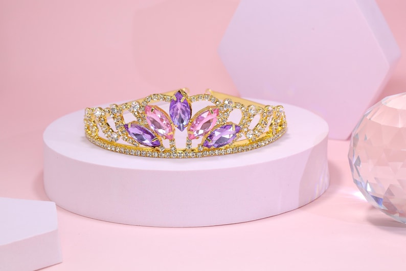 Pink&purple Crystal Rapunzel Tiara Tangled Fans Sparkle Gold Crown ...