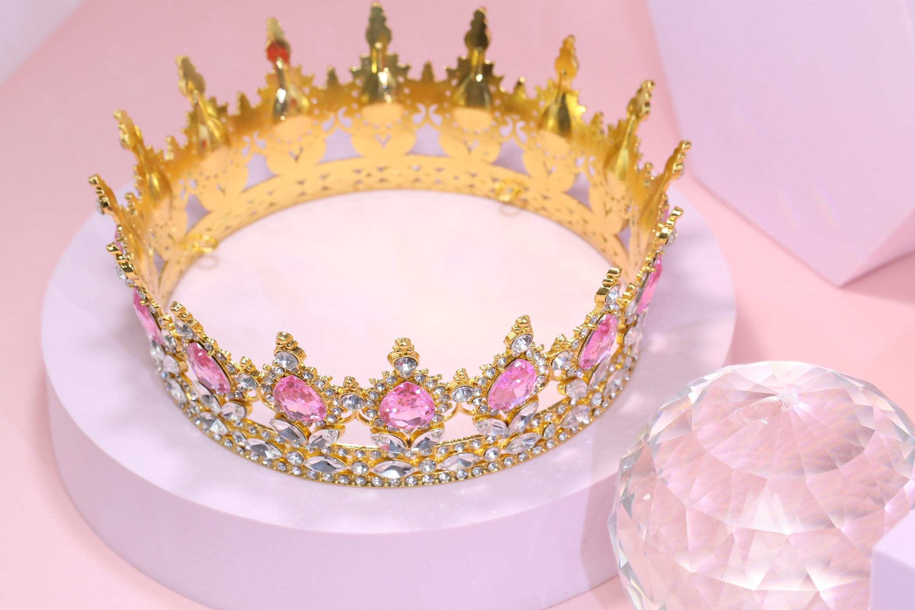 Pink Crystal Baroque Tiara Queen Costume Wedding Prom Birthday Pageant ...