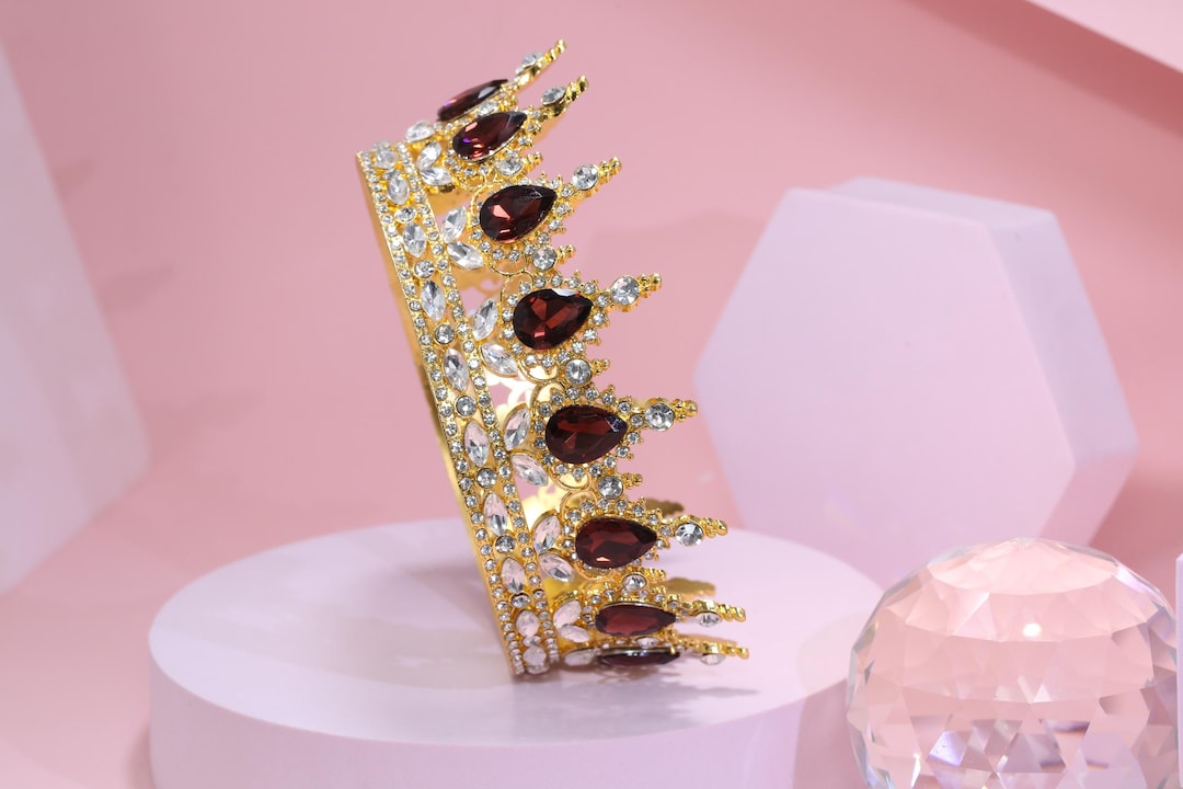 Baroque Tiara Red Crystal Queen Costume Wedding Prom Birthday Pageant ...