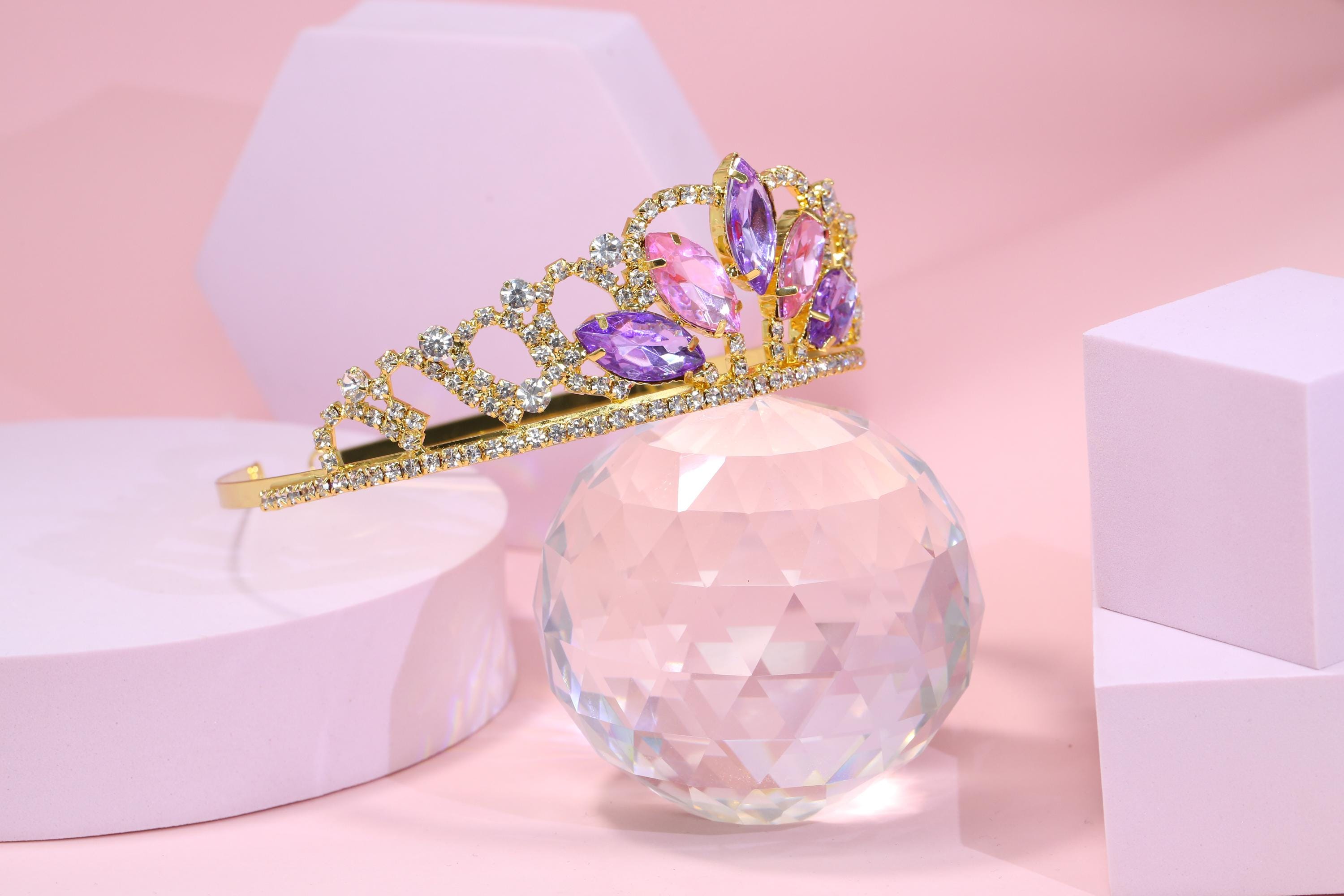 Pink&purple Crystal Rapunzel Tiara Tangled Fans Sparkle Gold Crown ...