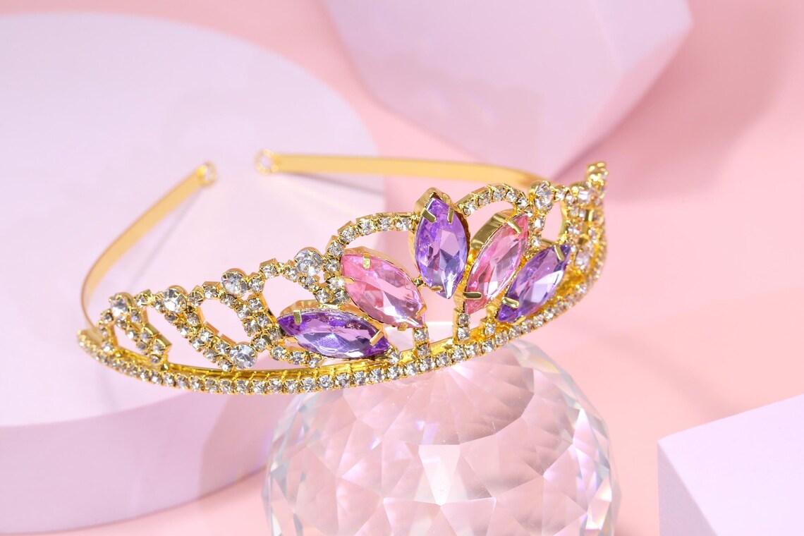 Pink&purple Crystal Rapunzel Tiara Tangled Fans Sparkle Gold Crown ...