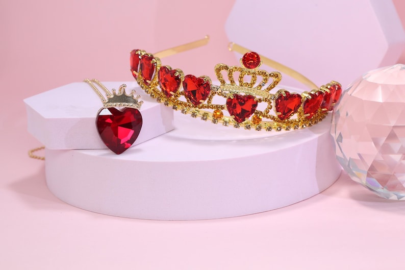 Evie Crown Descendants &necklace Set Gold Tiara Red Heart Halloween ...