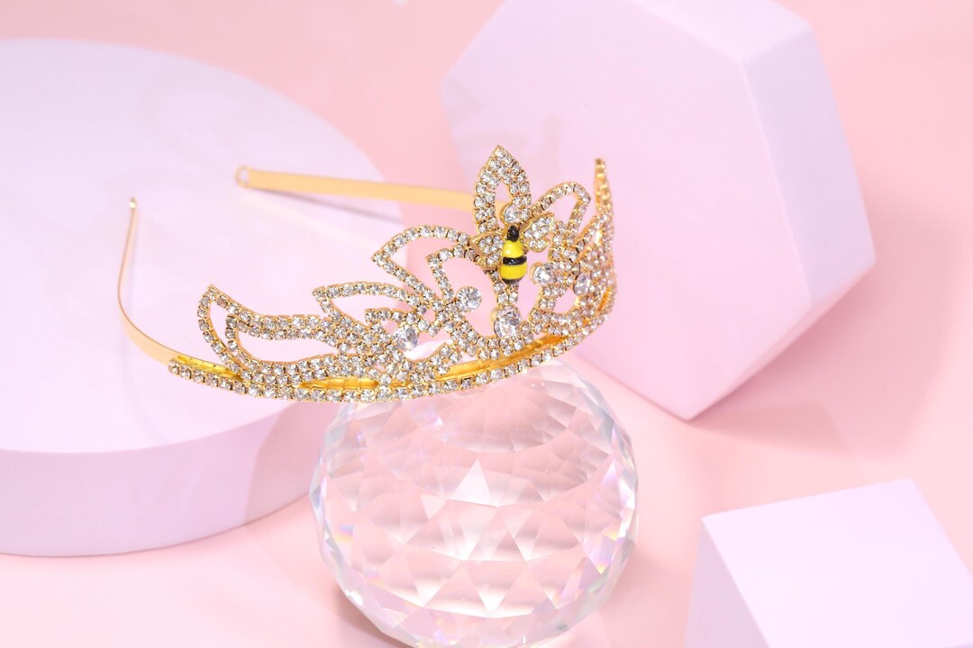 Gold Tiara Crystal Crown Bridal Wedding Queen Bee Tiara Headband for ...