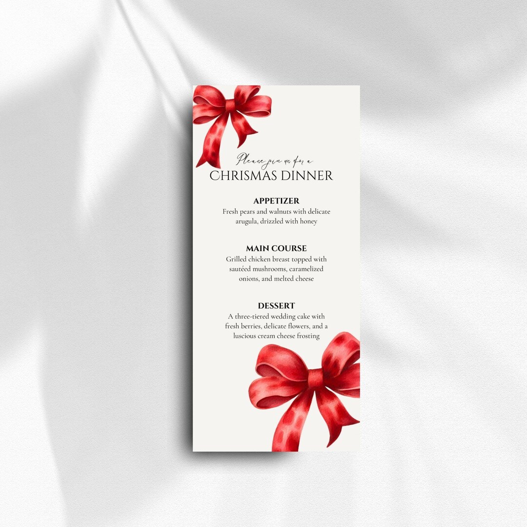 Personalized Name Cards With Red Bow Background for Christmas Dinner ...