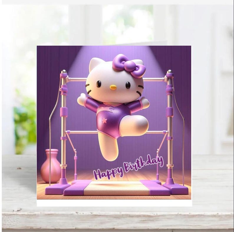 Personalised Hello Kitty Birthday Card, Gymnastics Birthday Card, Girls ...