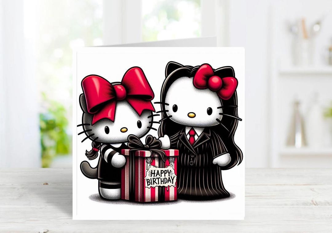 Handmade & Personalised Happy Birthday Card, Hello Kitty, Wednesday ...