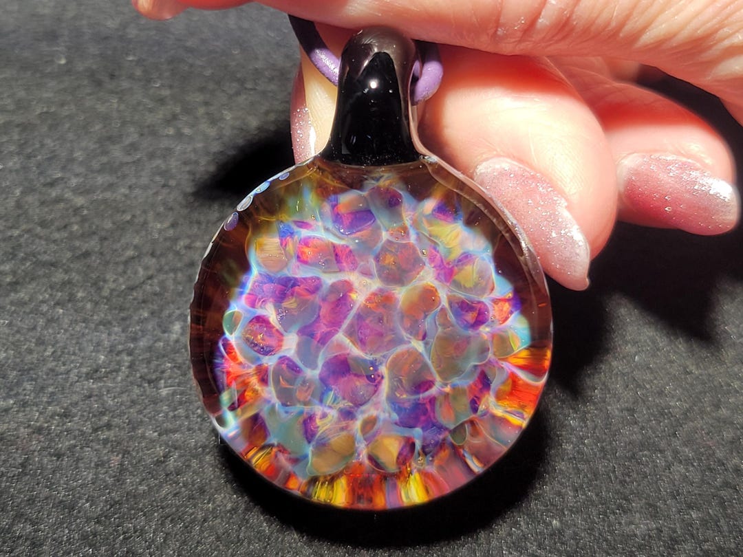 Large Borosilicate Implosion Pendant, Hand Blown Glass Frit Implosion Necklace Make a Great ...