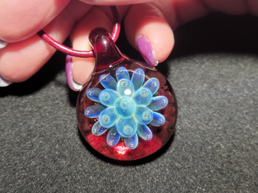 Boro Implosion Pendant Hand Blown Glass With a Red Base With Green ...