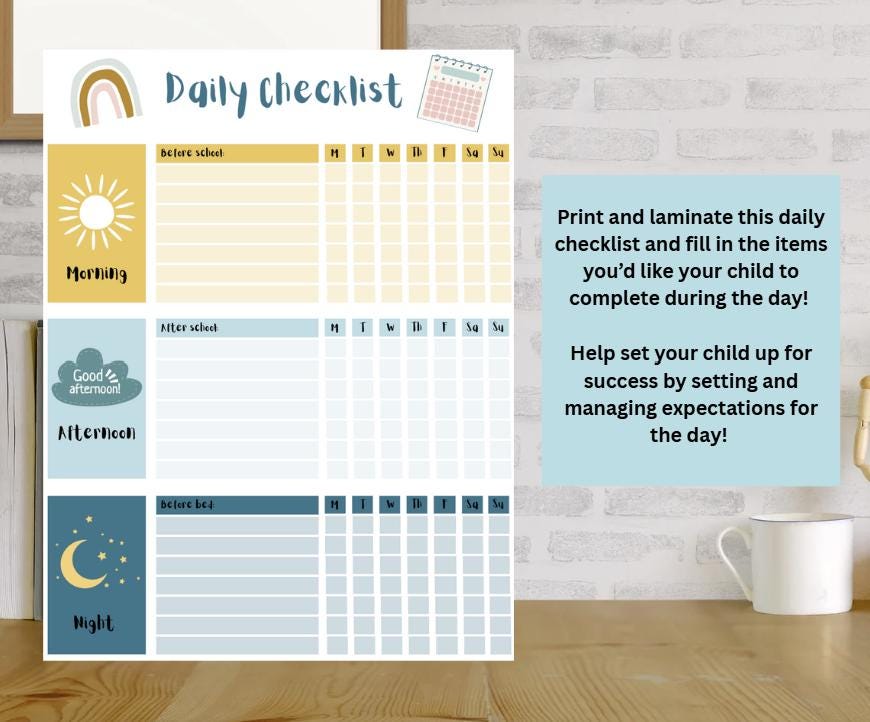 Daily Checklist for Kids – Printable Routine Chart - Etsy