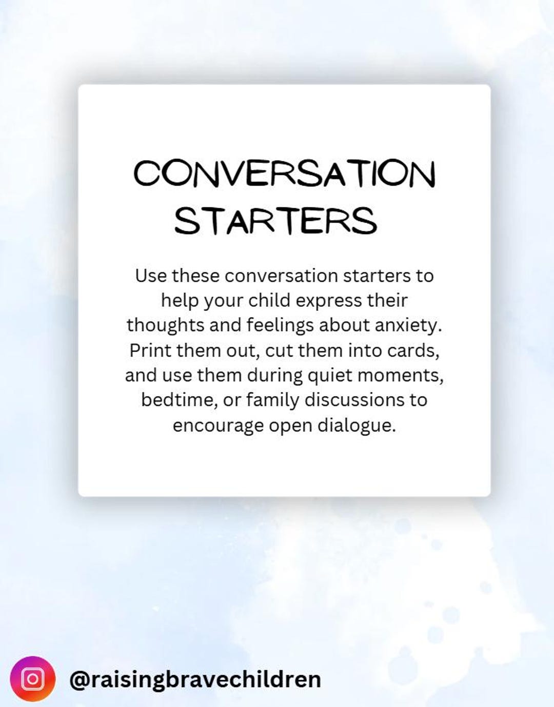 Printable Anxiety Conversation Starters for Kids | Mindfulness & Coping ...