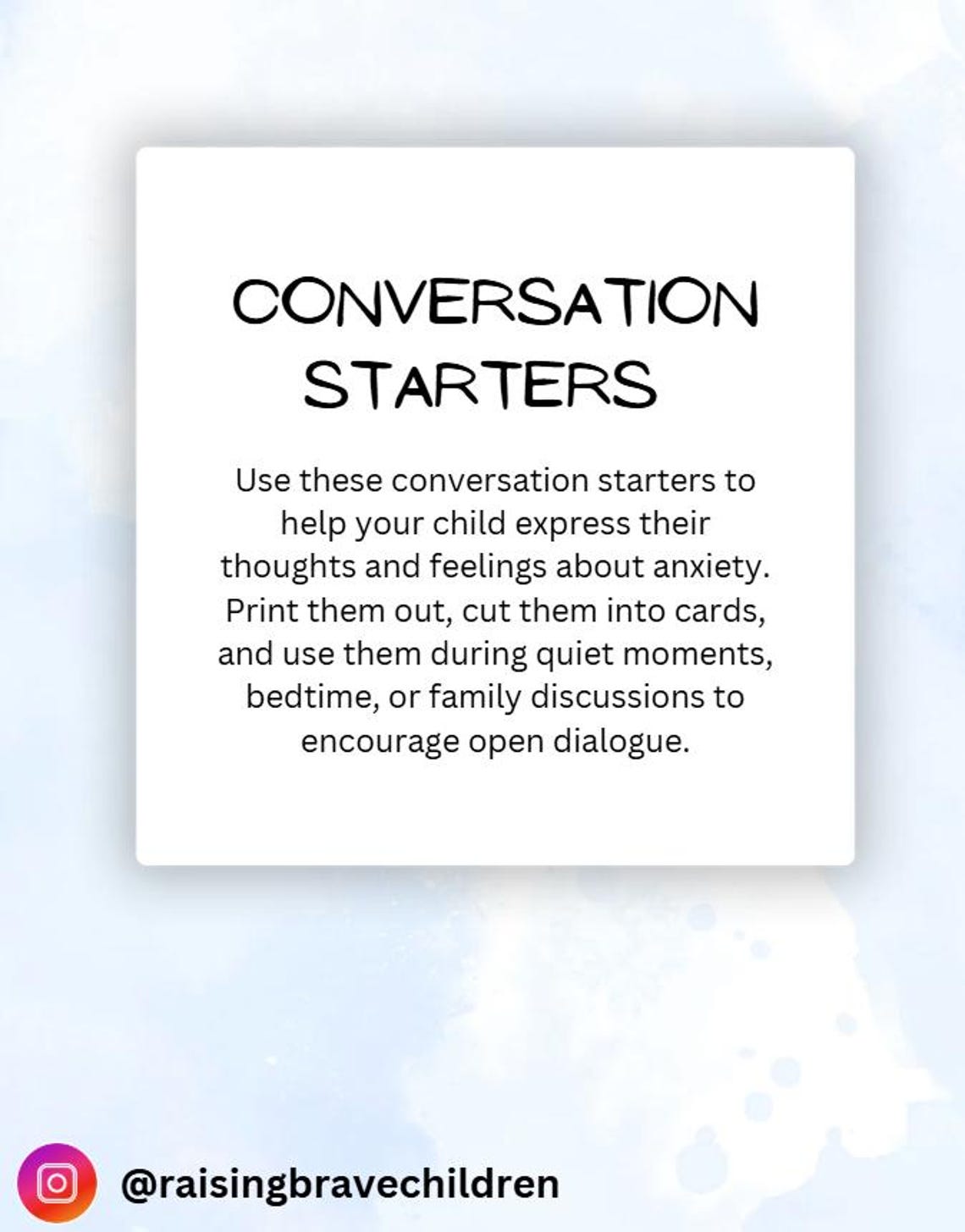 Printable Anxiety Conversation Starters for Kids | Mindfulness & Coping ...