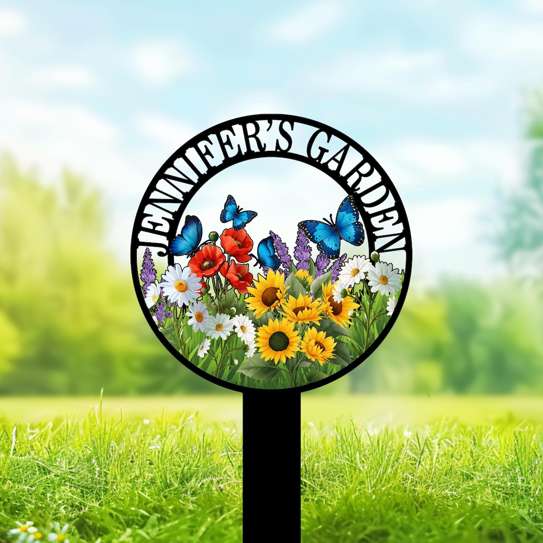 Personalized Garden Name Sign: Custom Metal Flower Bed Decor With Stake ...