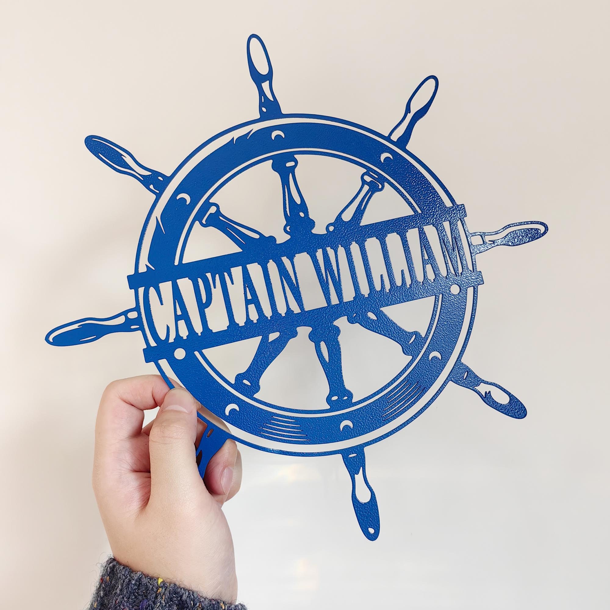 Personalized Captain Wheel metal Sign Custom Nautical Wall Art Pirate ...