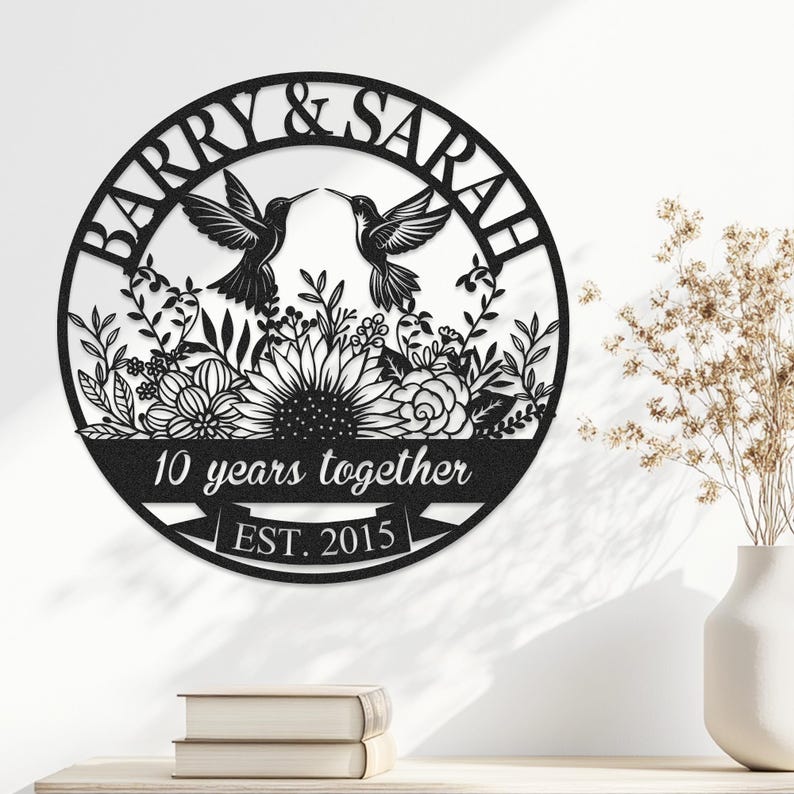 10 Years Anniversary Metal Wall Art, Personalized 10th Wedding ...
