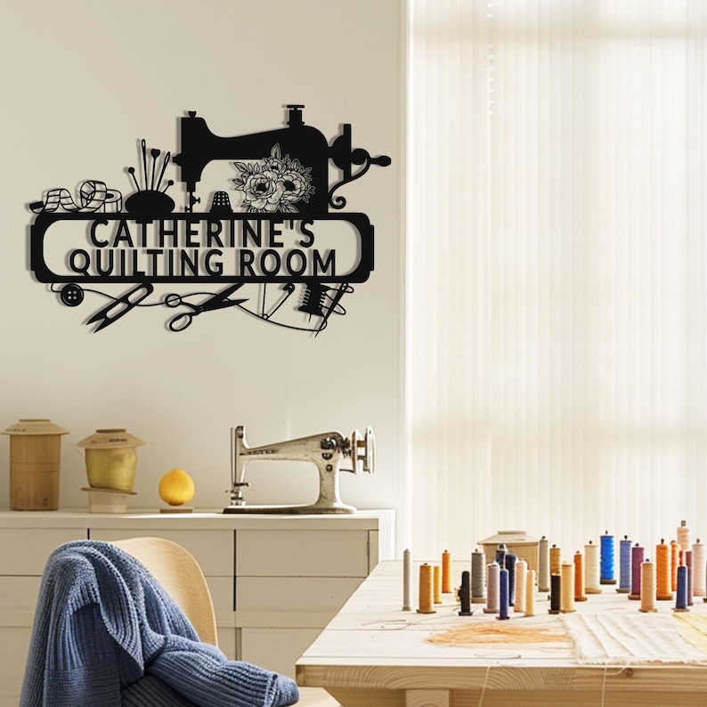 Custom Metal Sewing Room Sign, Personalized Quilting Studio Decor, Gift ...