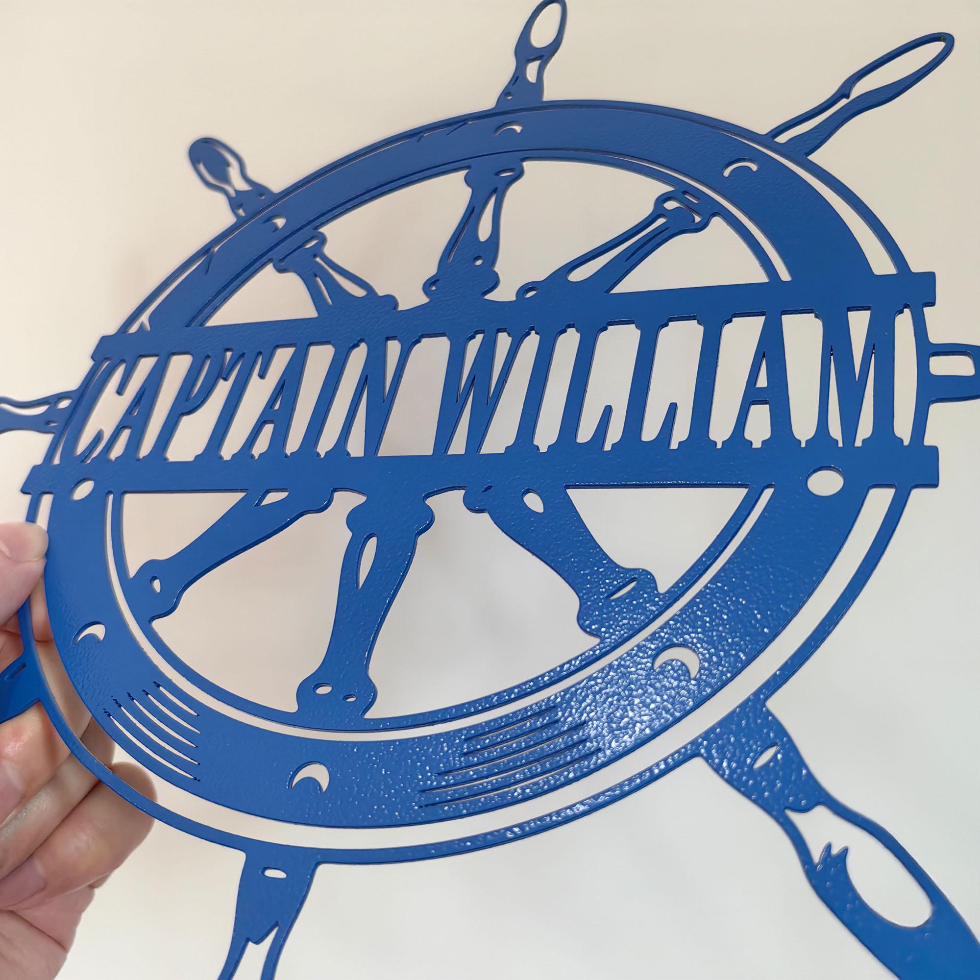 Personalized Captain Wheel metal Sign Custom Nautical Wall Art Pirate ...