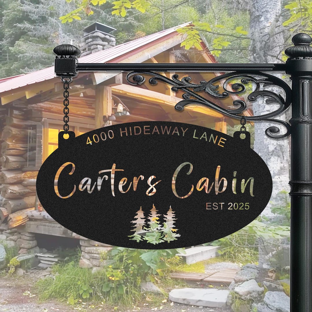 Personalized Oval Cabin Name Sign, Cabin Metal Wall Art, Custom Metal ...