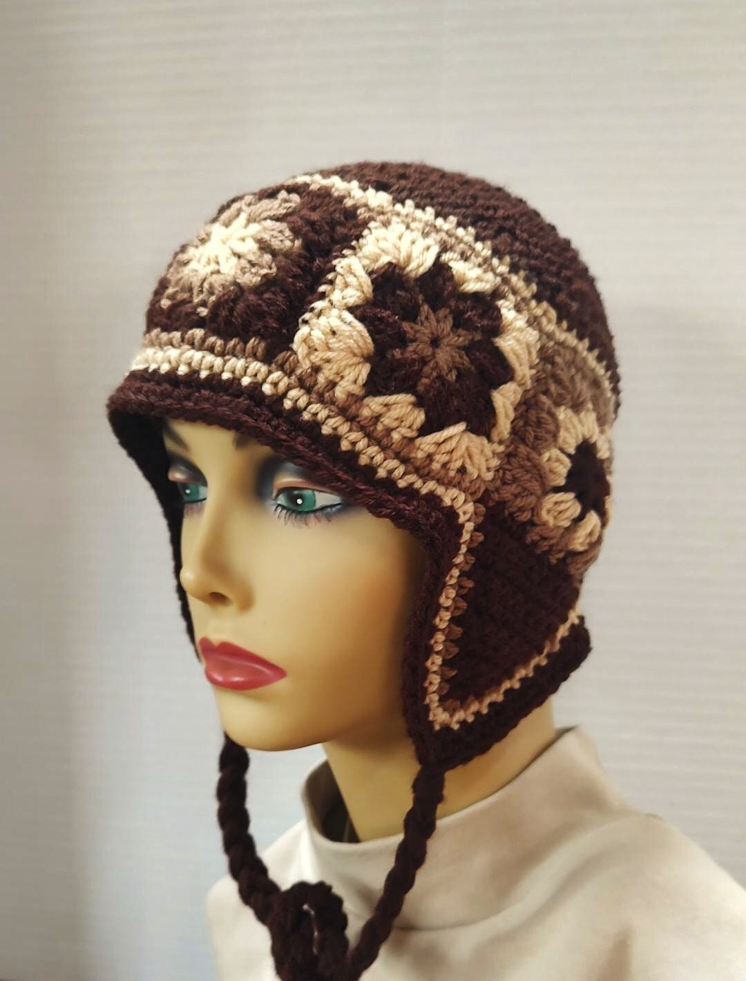 Earth Colors, Neutral Colors Boho Style Hat With Granny Squares ...
