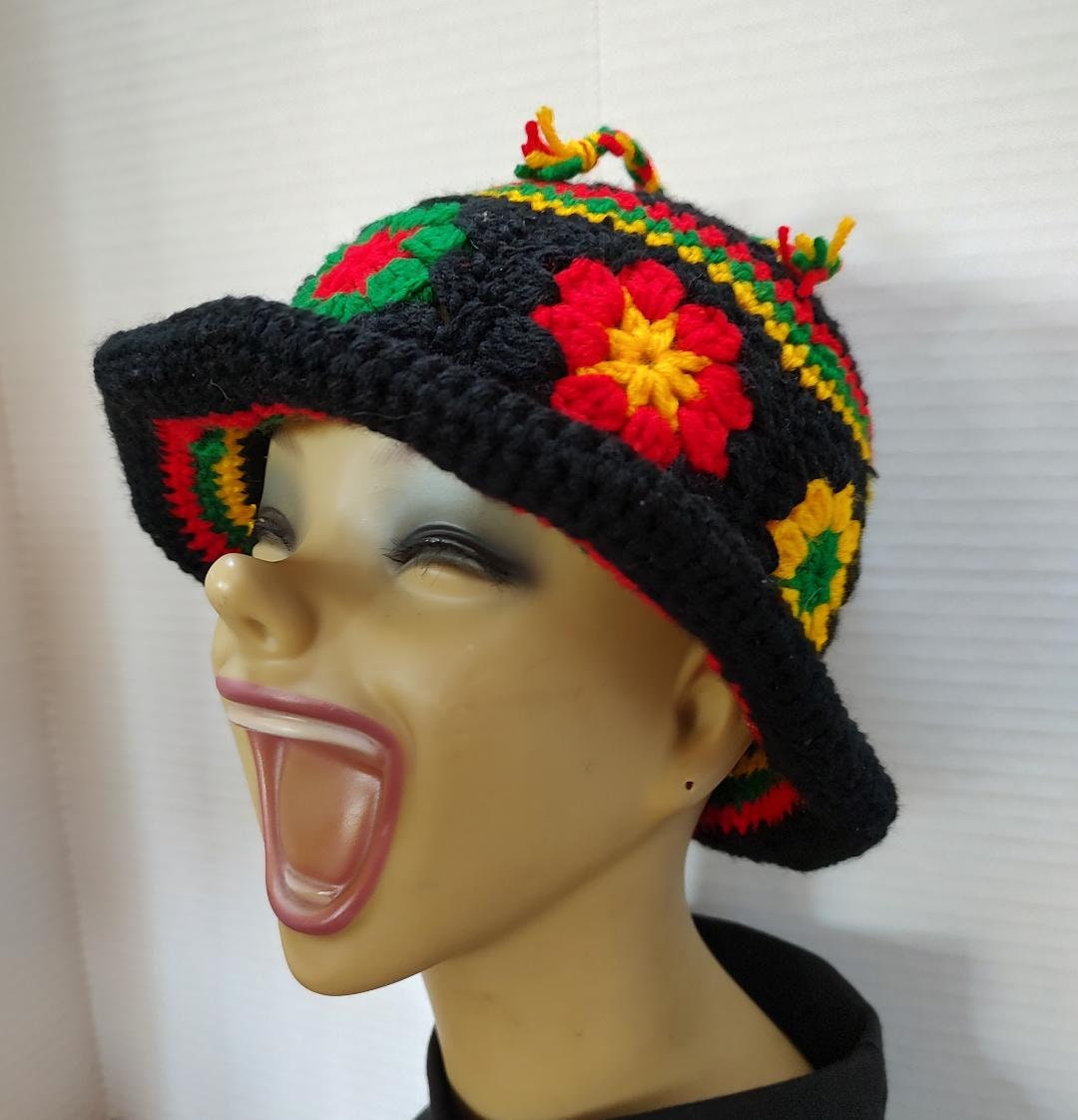 Kwanzaa, Rasta, Reggae, Jamaica Bucket Brimmed Hat With Granny Squares ...