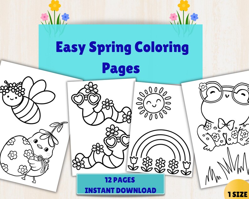 Spring Coloring Pages for Kids, Flowers Bugs Rainbows Activity Sheets ...