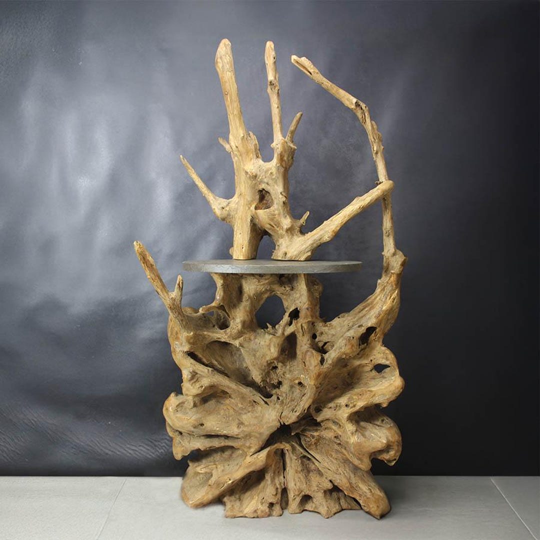 Standing Bar Made of Root Wood With Limestone Slab as Storage Surface ...