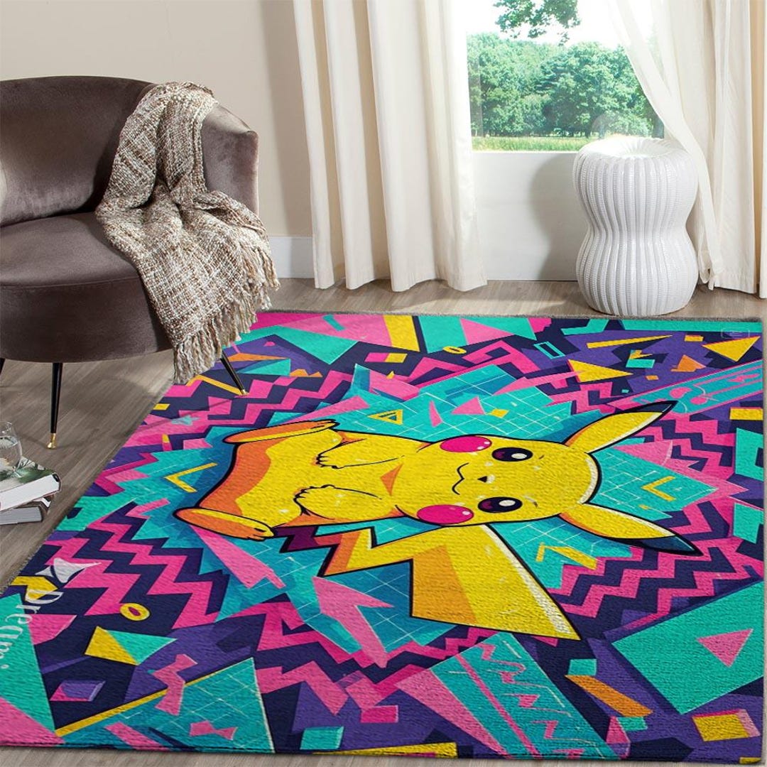 Geometric Yellow Anime Rug, Popular Cartoon Character Rug, Kids Room ...