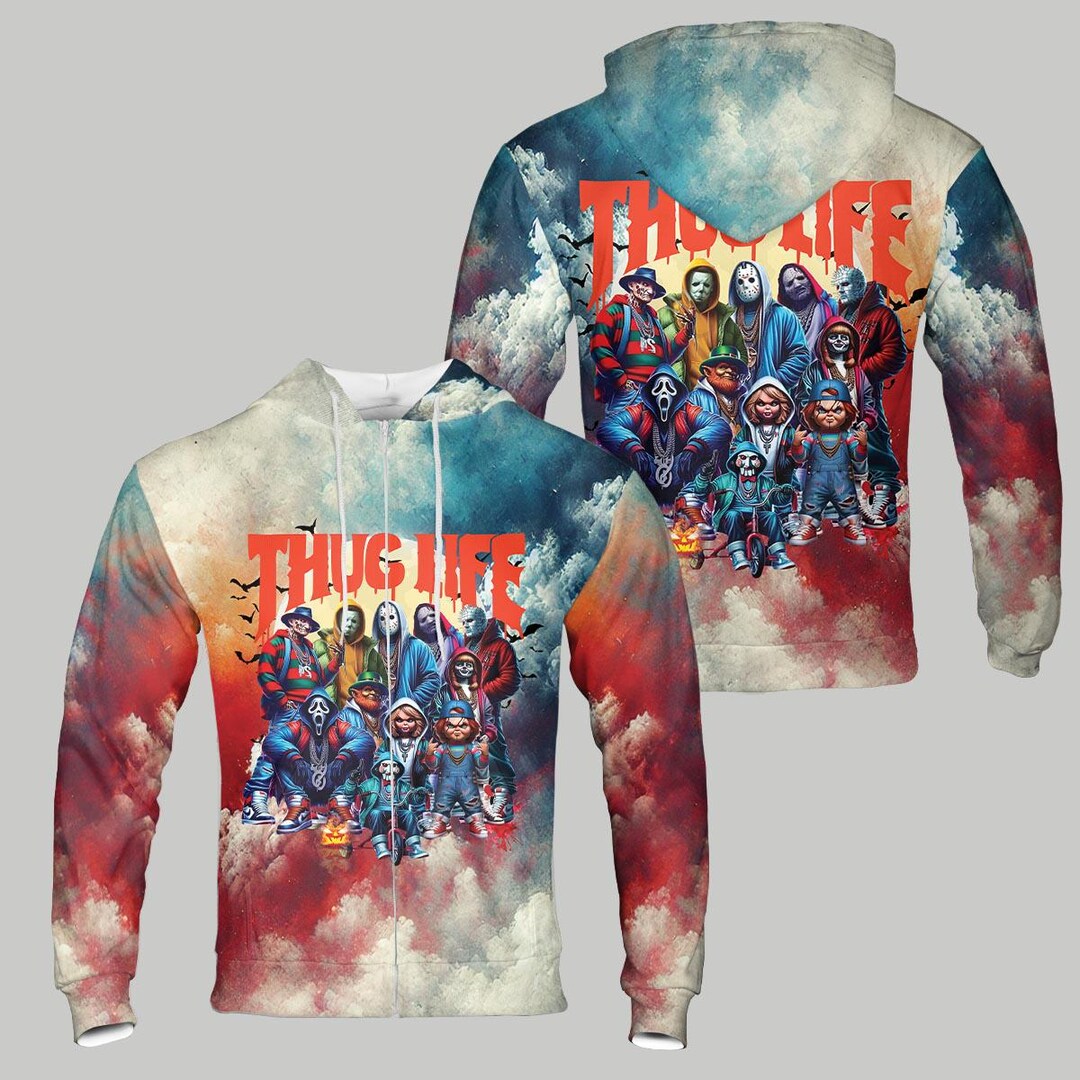 Thug Life Halloween Horror Characters 3D Hoodie, Horror Face Hoodie All ...