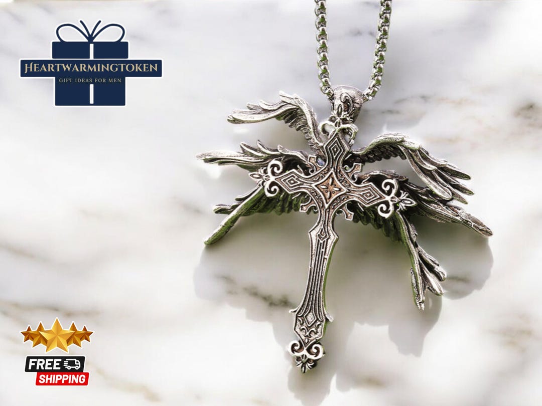 Seraph Cross Pendant Six-winged Angel Necklace Metal Poetry Jewelry ...