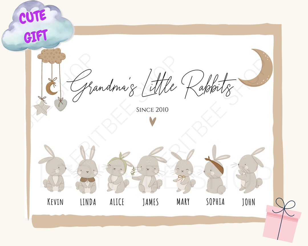 Poster Custom Mom and Grandma Gift, Grandma's Little Rabbits, Mother's ...