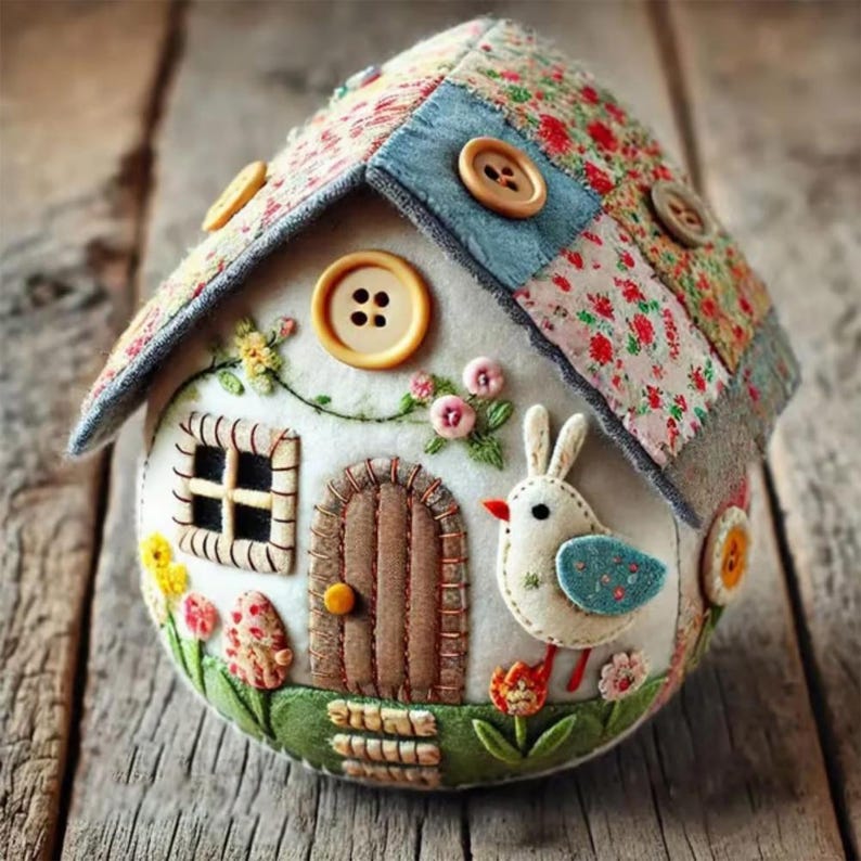 Patchwork Egg House Kit Easter Decor Basket Filler DIY Patchwork Felt ...
