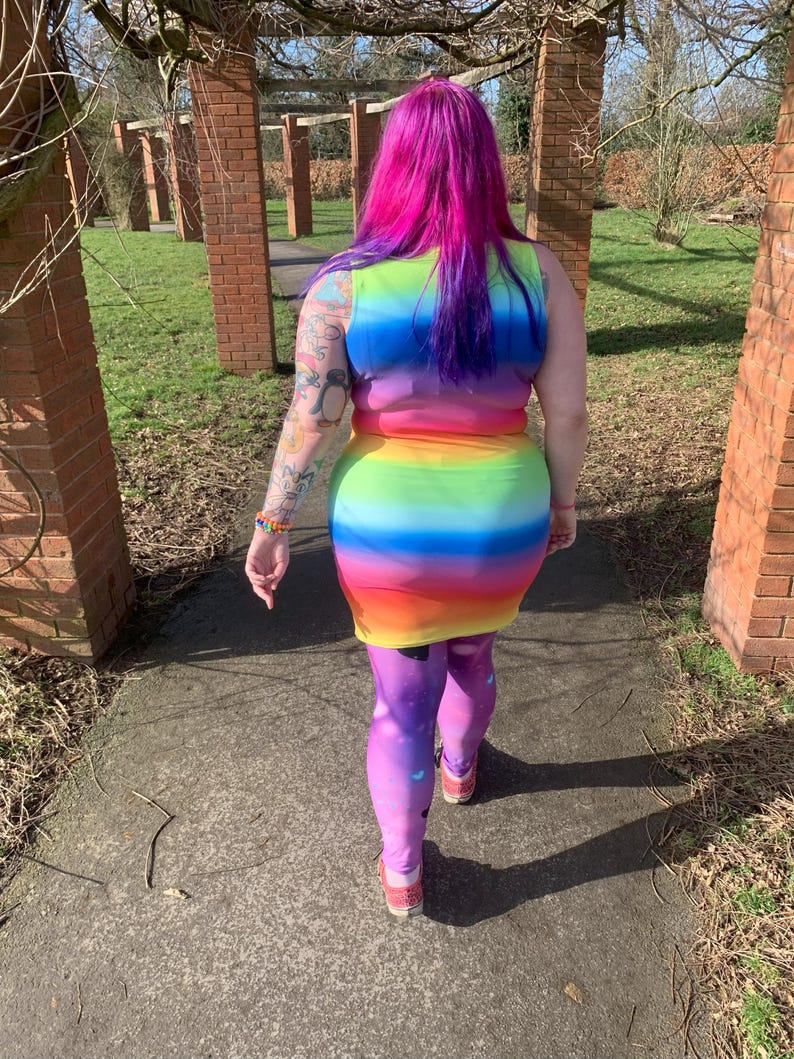 Rainbow Stripe Bodycon Dress, Rainbow Outfit, Rave Fashion, Colorful ...