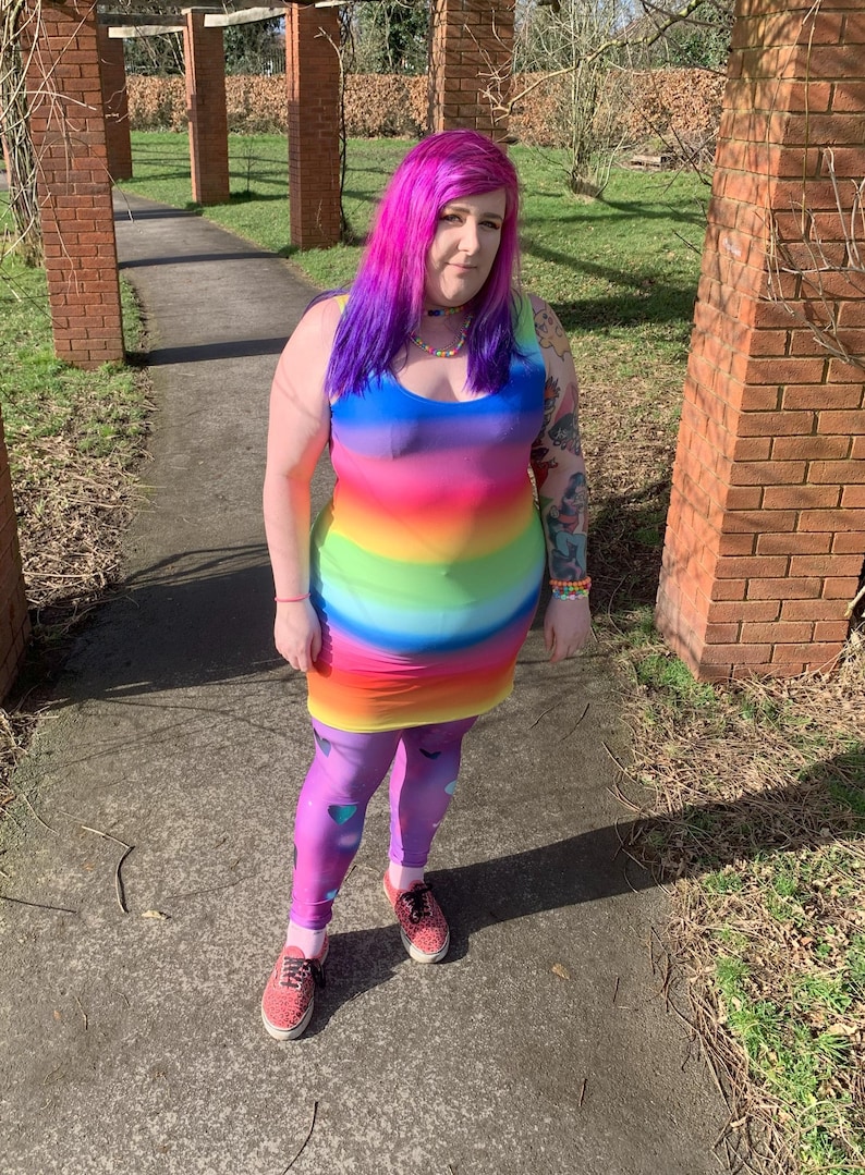 Rainbow Stripe Bodycon Dress, Rainbow Outfit, Rave Fashion, Colorful ...