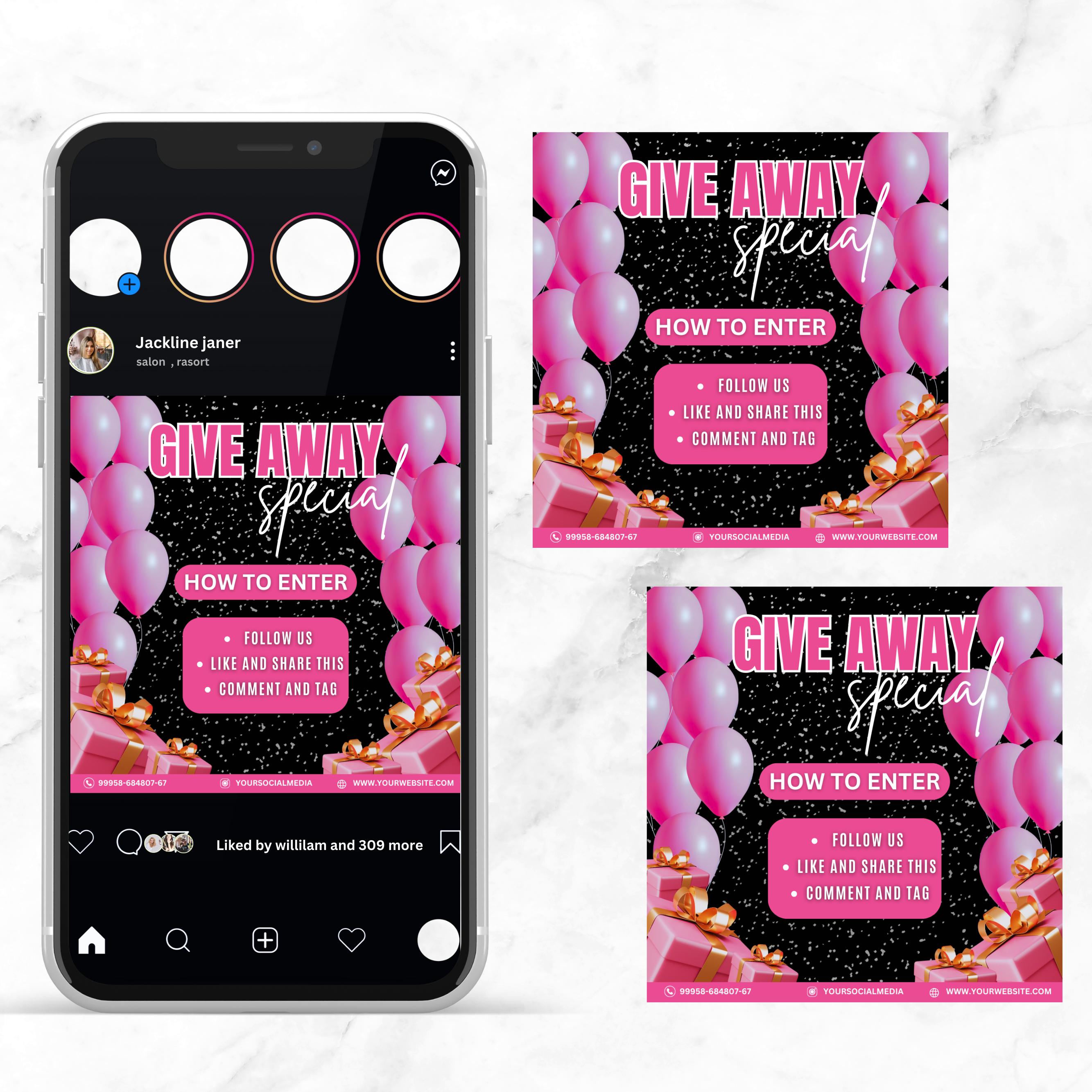 Giveaway Flyer, DIY Flyer Template Design, Social Media Template, Win ...