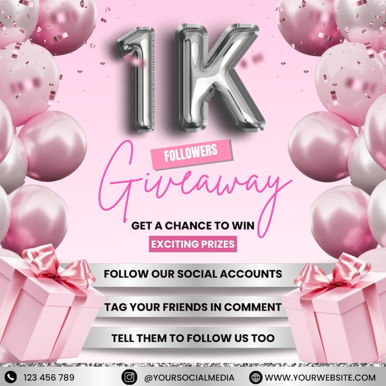 1K Giveaway Flyer, DIY Flyer Template Design, Social Media Template ...