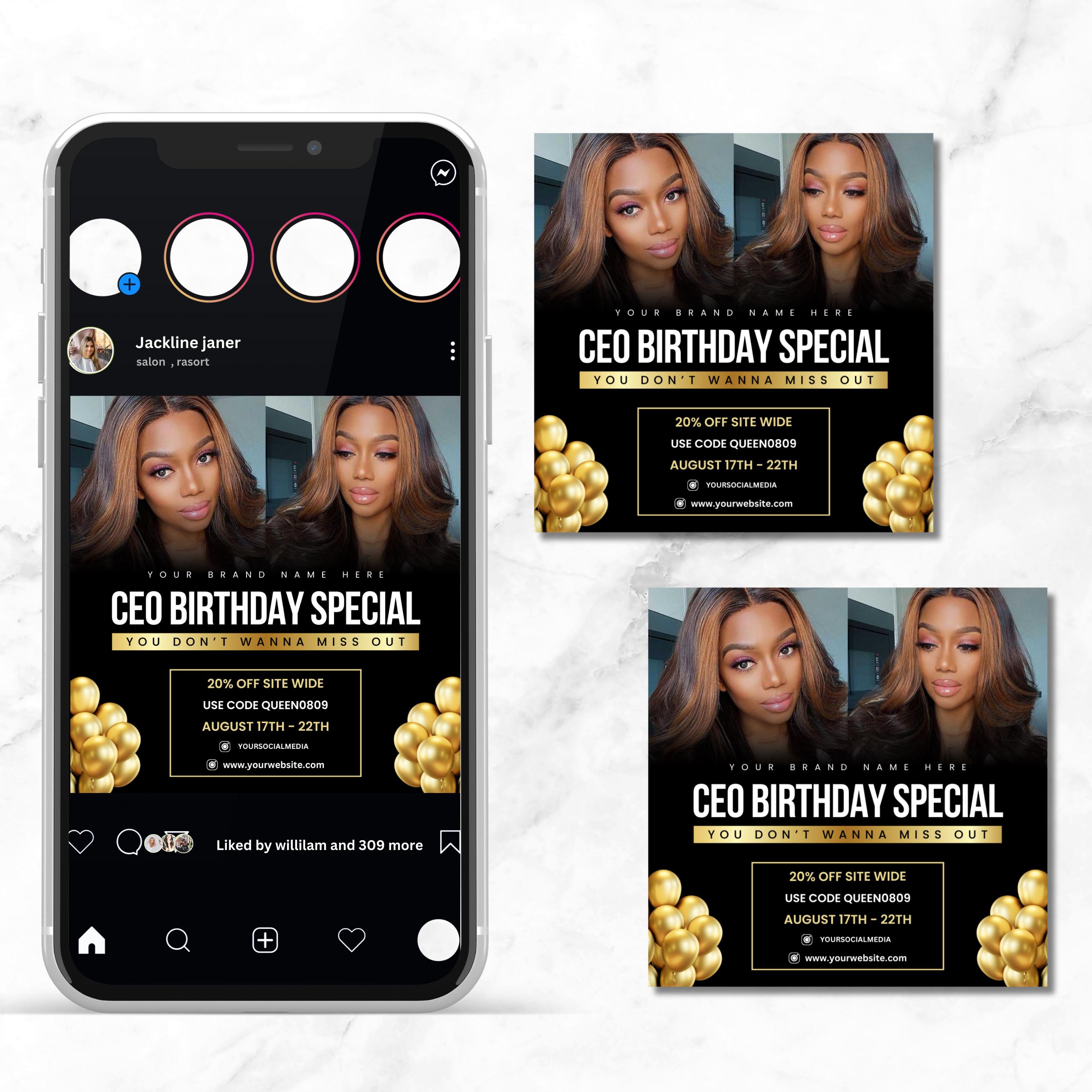 CEO Birthday Sale Flyer, DIY Flyer Template Design, Special Offers ...