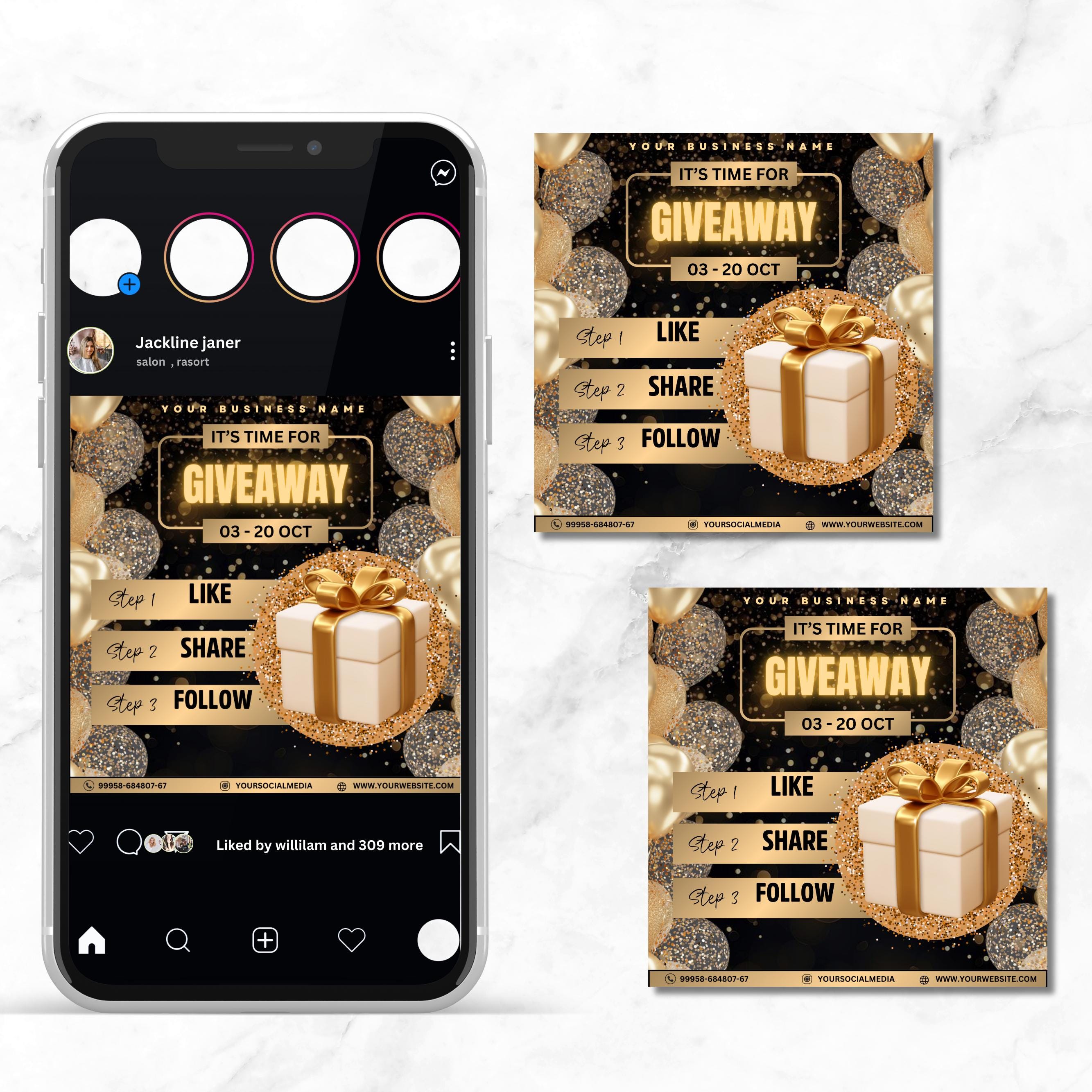 1K Giveaway Flyer, DIY Flyer Template Design, Social Media Template ...