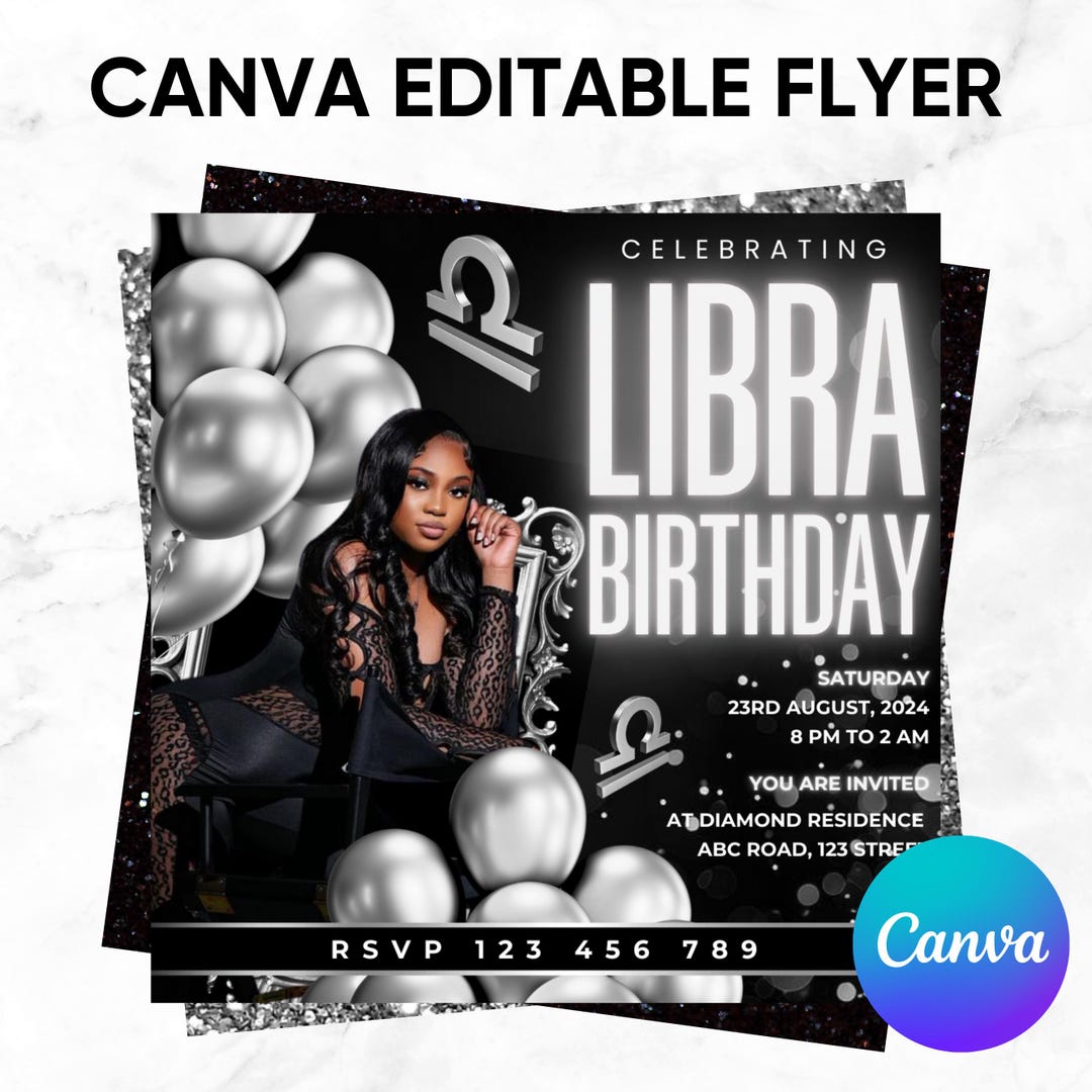 Libra Birthday Flyer, Birthday Girl, Birthday Template, Party Flyer, Celebration Flyer, Birthday ...