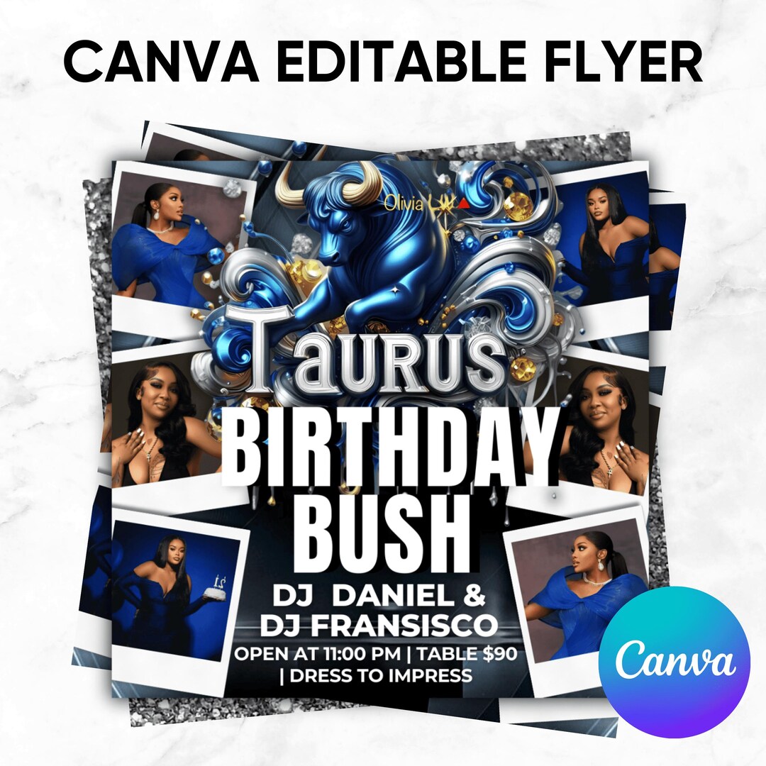 Taurus Birthday Flyer, Birthday Girl, Birthday Template, Party Flyer ...