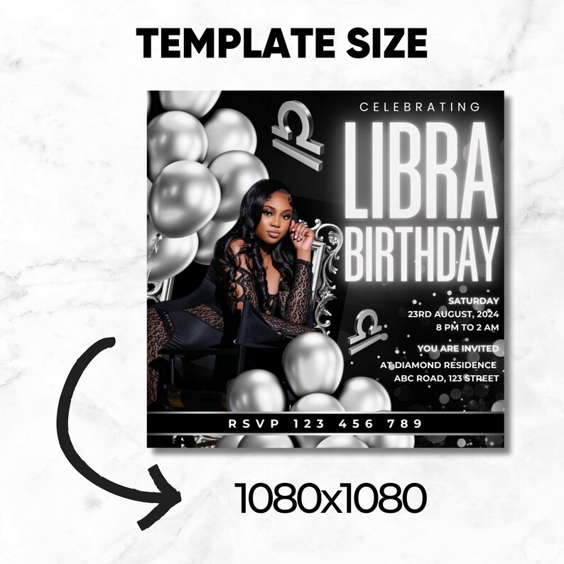Libra Birthday Flyer, Birthday Girl, Birthday Template, Party Flyer ...