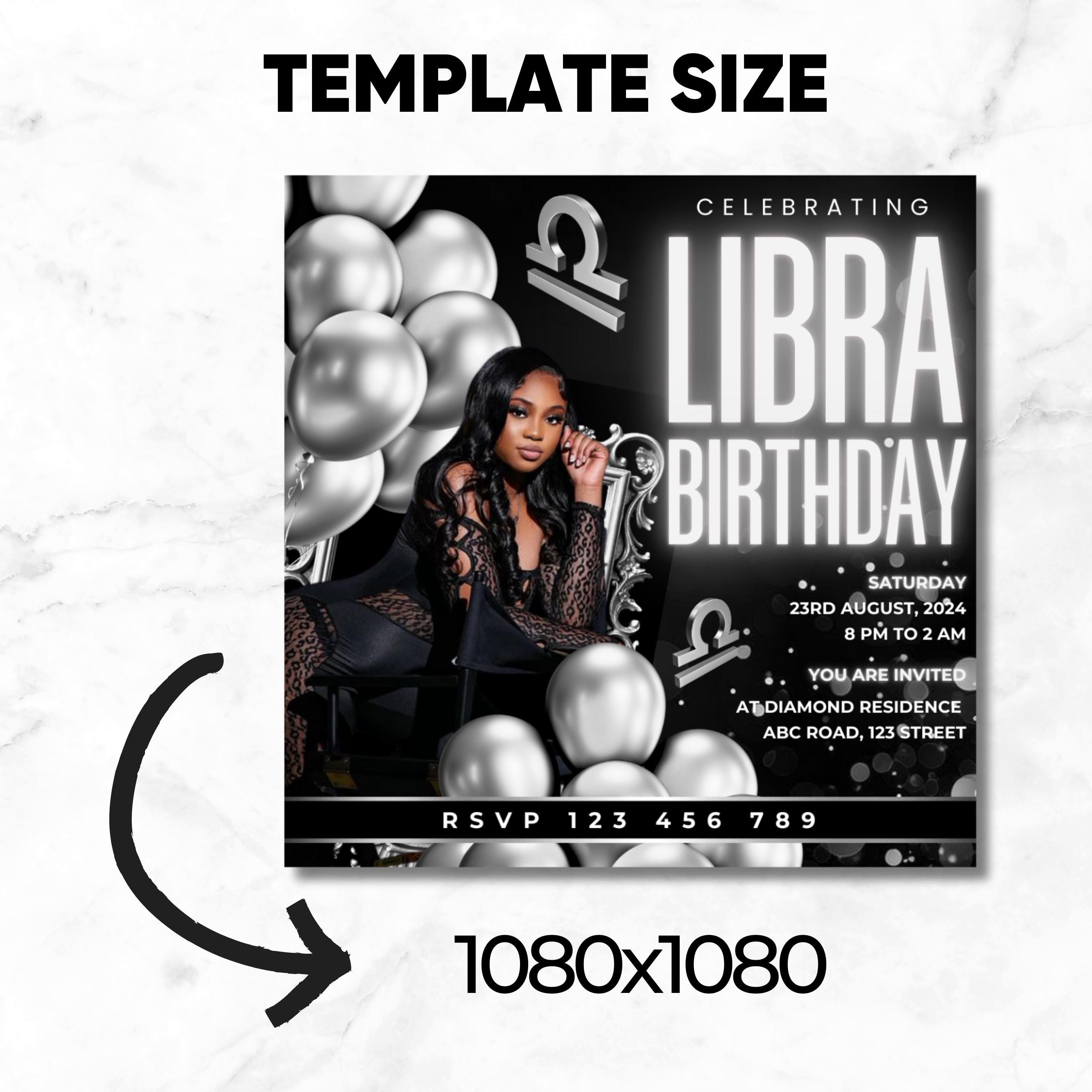 Libra Birthday Flyer, Birthday Girl, Birthday Template, Party Flyer ...