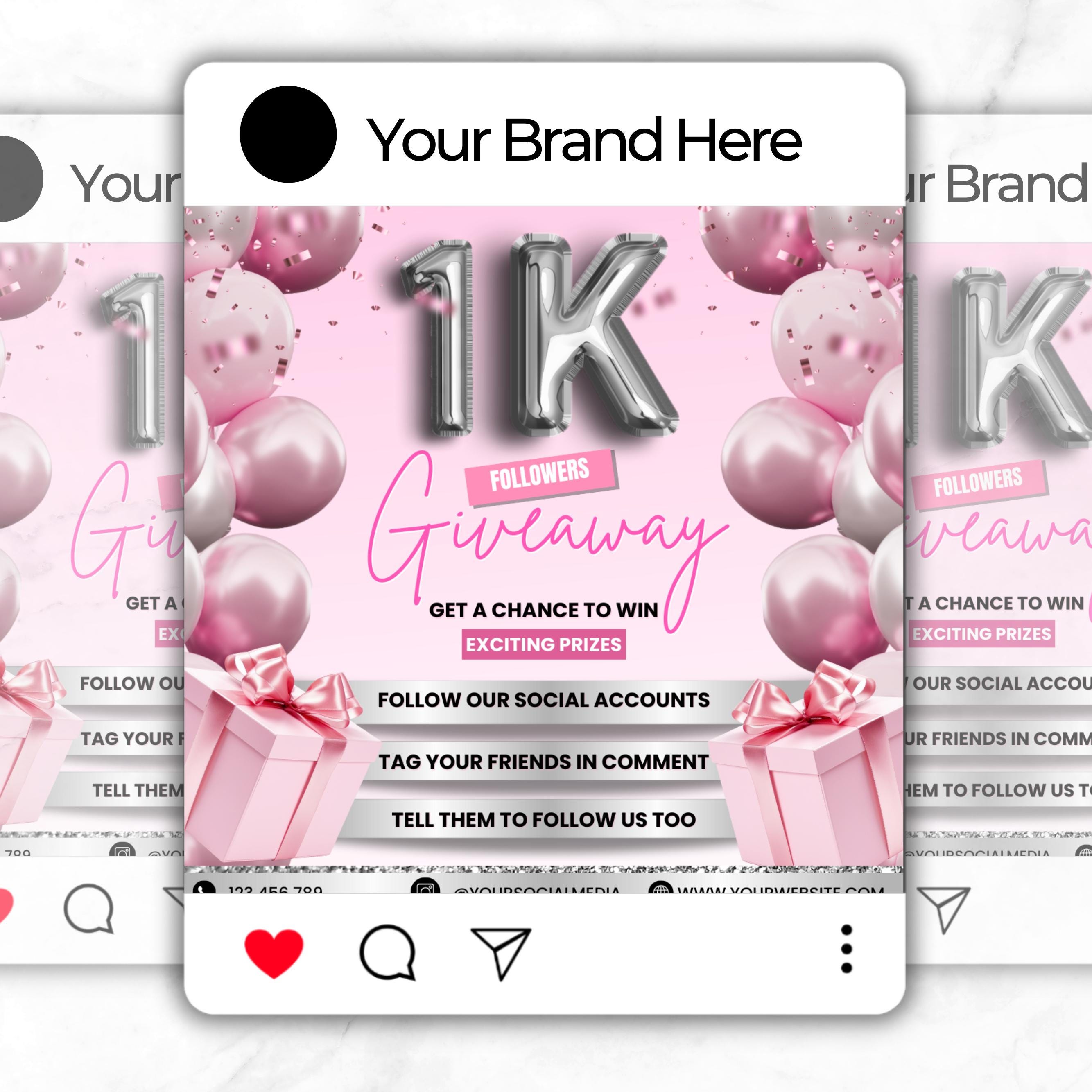 1K Giveaway Flyer, DIY Flyer Template Design, Social Media Template ...