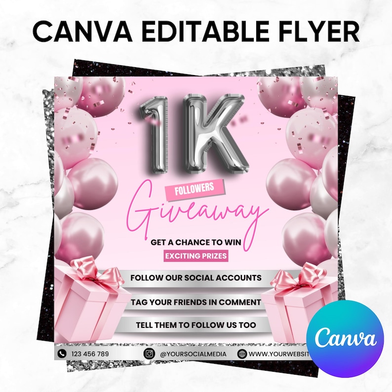 1K Giveaway Flyer, DIY Flyer Template Design, Social Media Template ...