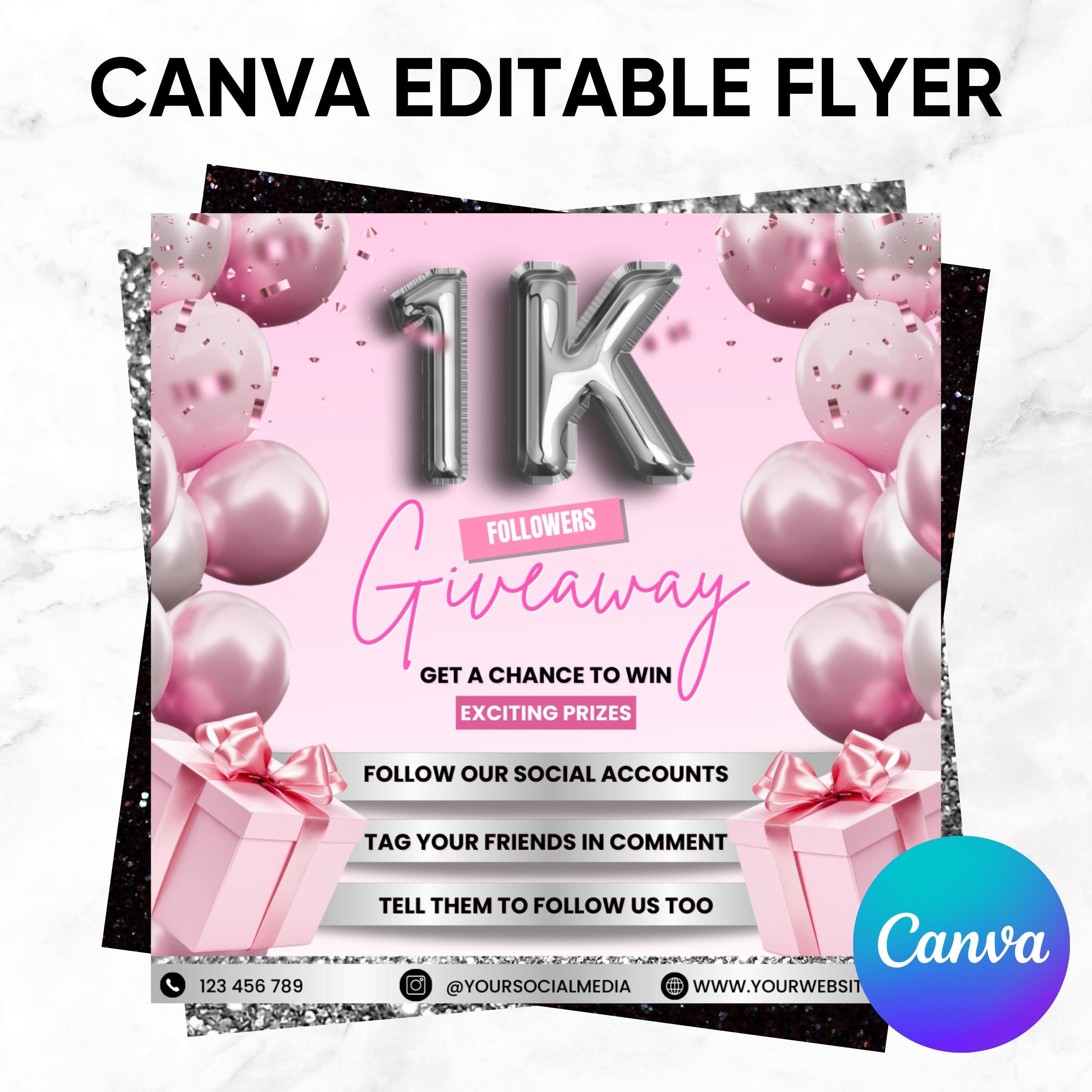 1K Giveaway Flyer, DIY Flyer Template Design, Social Media Template ...